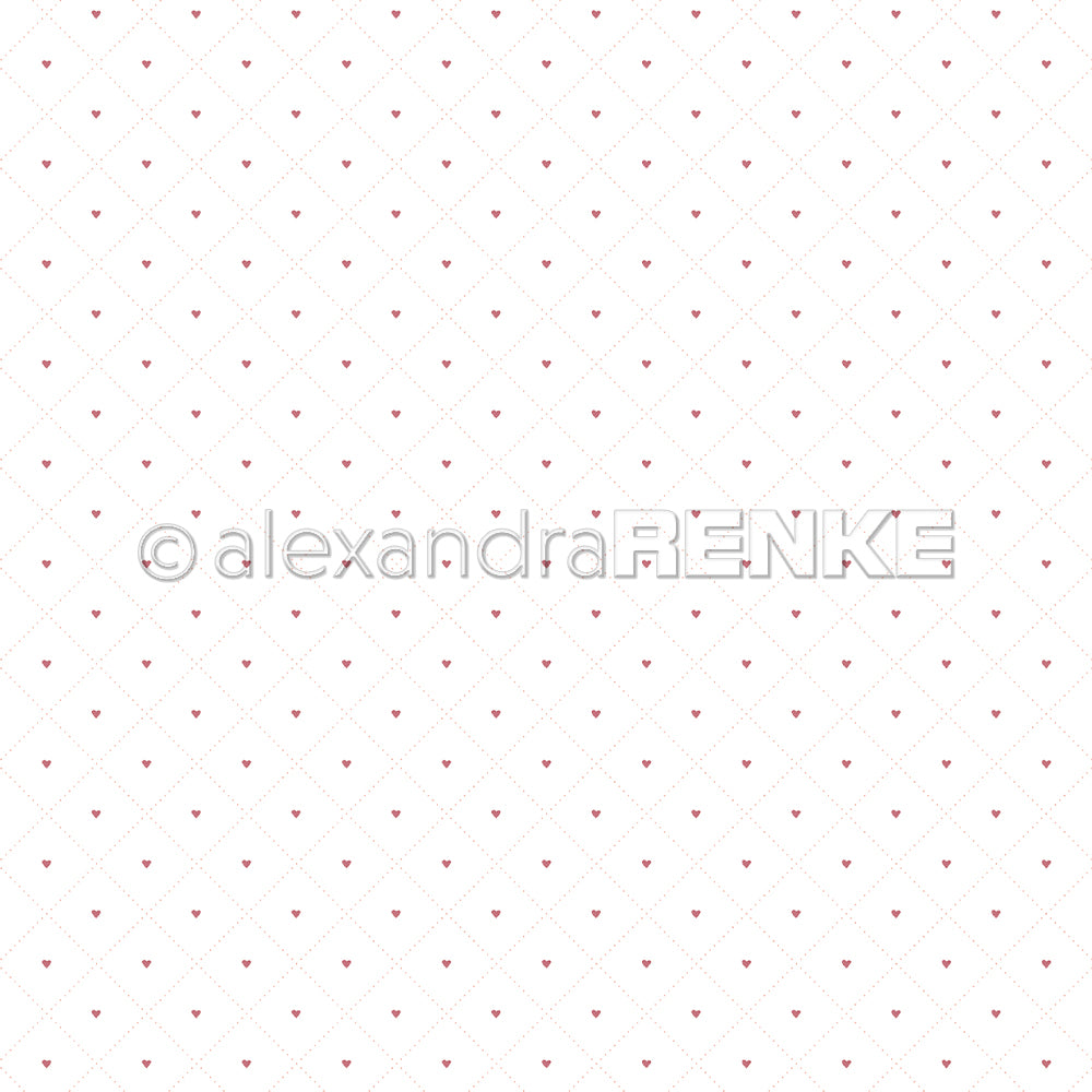 Designpapier Karoraster Herzen klein rot 200g/m² – alexandrarenke